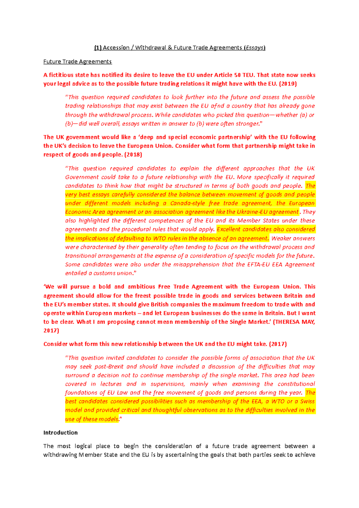 Union Law Notes Complete - (1) Accession / Withdrawal & Future Trade ...