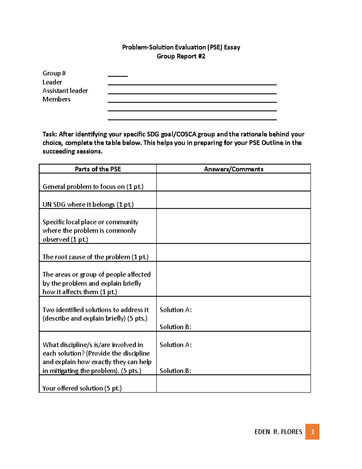 PSE Group Report #2 - Problem-Solution Evaluation (PSE) EssayGroup ...