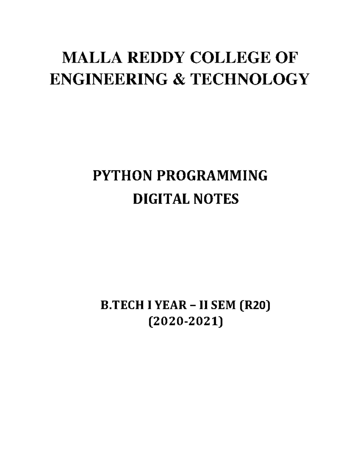 Python Programming R20 Malla Reddy College Of Engineering And Technology Python Programming