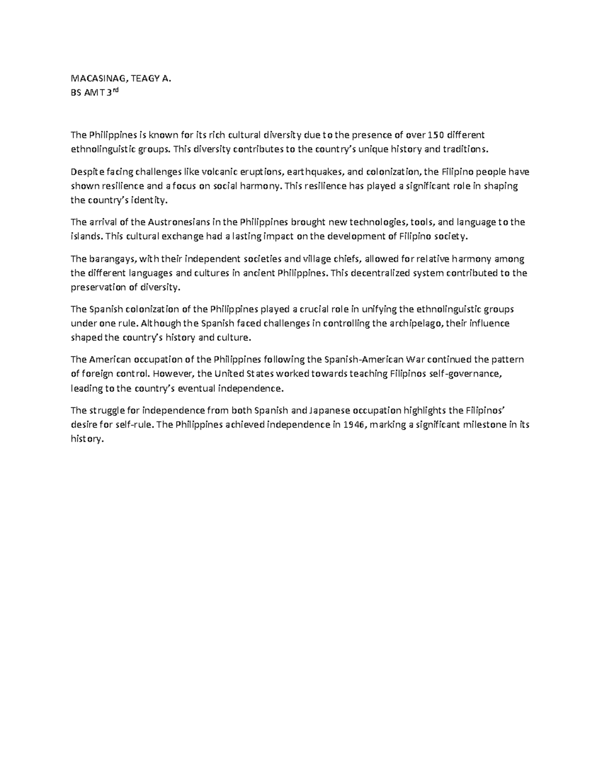 Summarization of Ph - ASDASDSA - MACASINAG, TEAGY A. BS AMT 3rd The ...