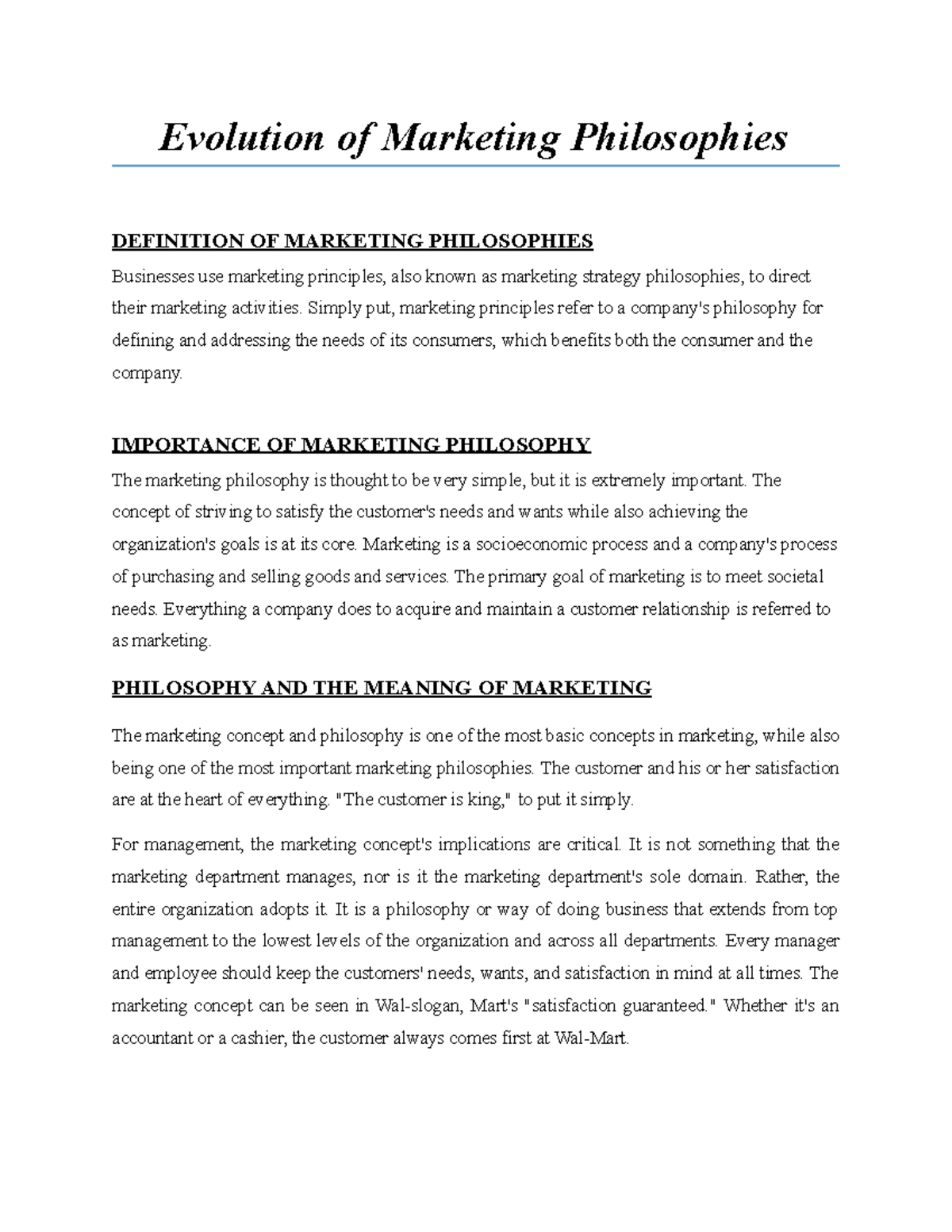 01 Evolution of Marketing Philosophies - Evolution of Marketing ...