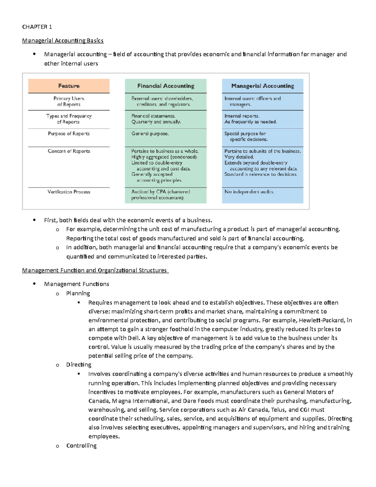 Managerial Accounting Ch1 Textbook Notes - CHAPTER 1 Managerial ...
