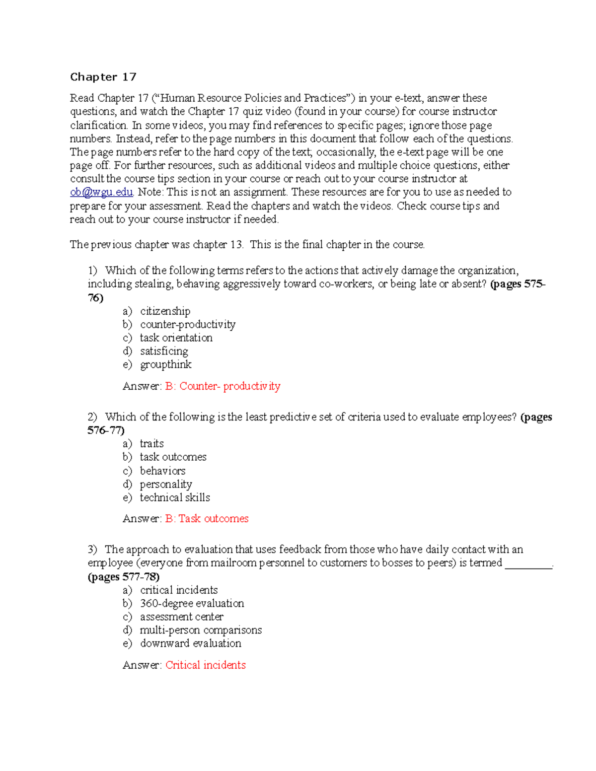 Chapter 17 questions - Chapter 17 Read Chapter 17 (“Human Resource Policies and Practices”) in ...