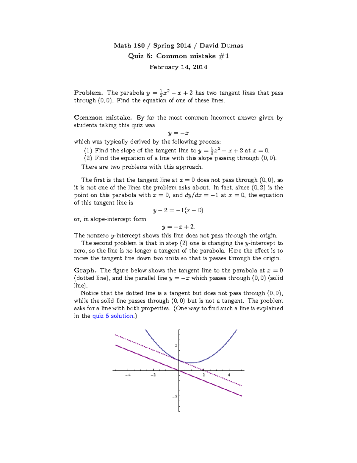 Math 180 Spring 2014 Quiz 5 common mistake - Math 180 Spring 2014 David ...