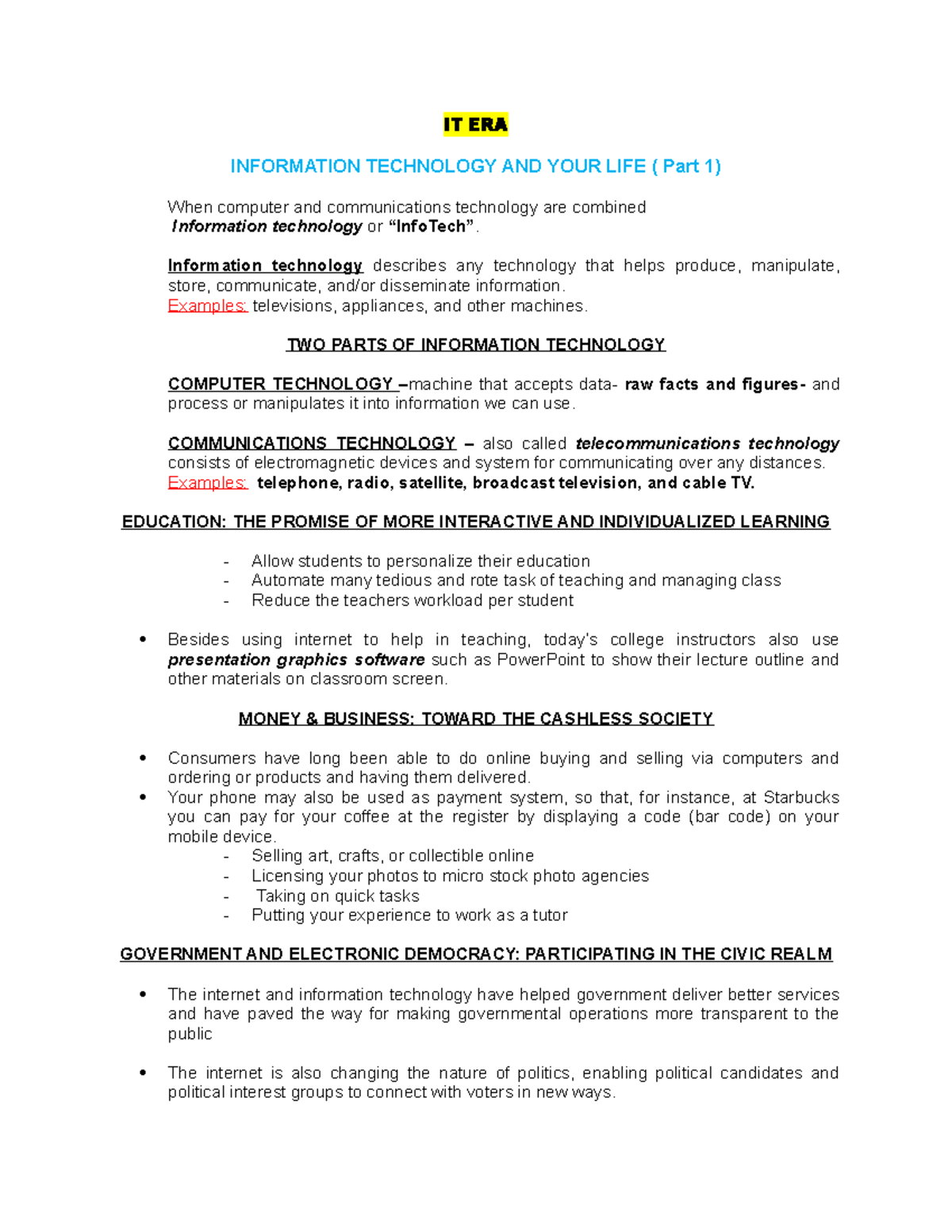 IT ERA PART 2 - Lecture notes 2 - Living in the IT Era - PangSU - Studocu