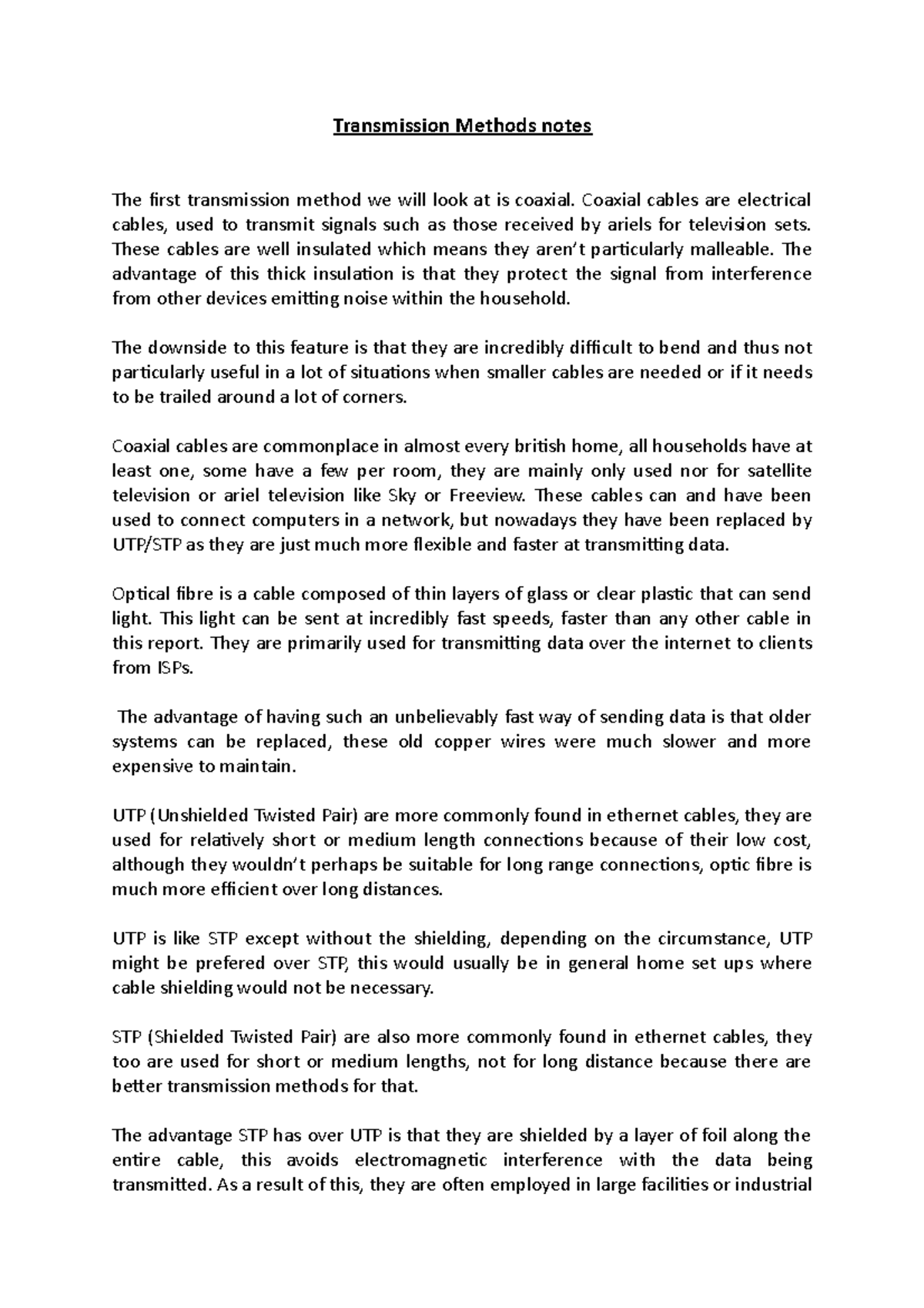 Transmission Methods notes - COMP1664 - GRE - Studocu