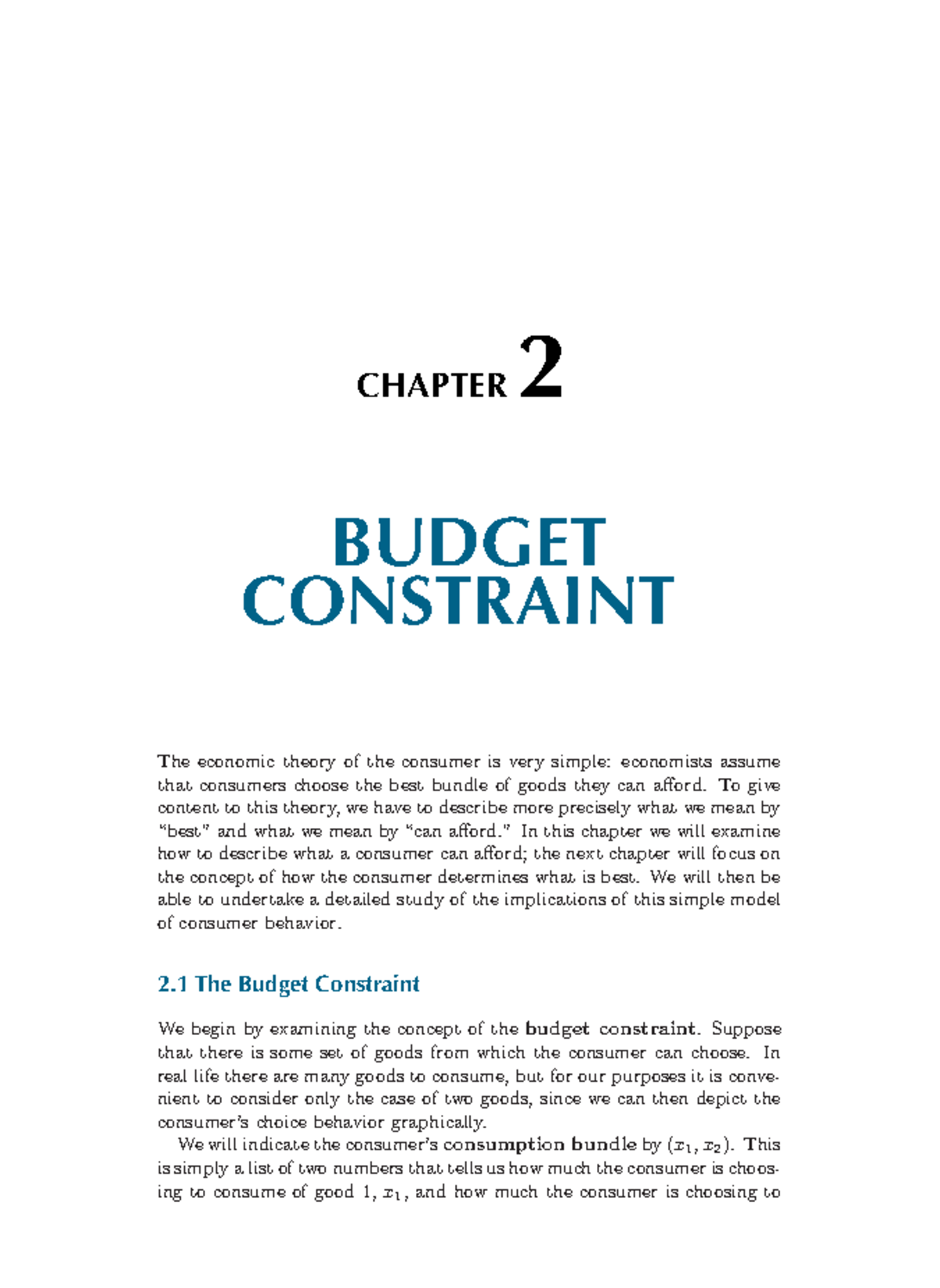 Microeconomics H - book - CHAPTER 2 BUDGET CONSTRAINT The economic ...