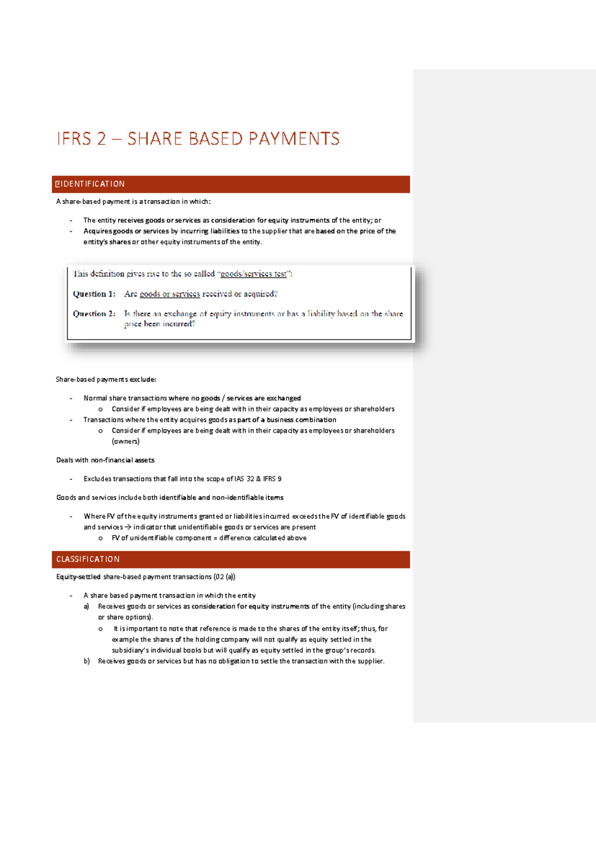Accounting 00000 - IFRS 2 – SHARE BASED PAYMENTS IDENTIFICATION A share ...
