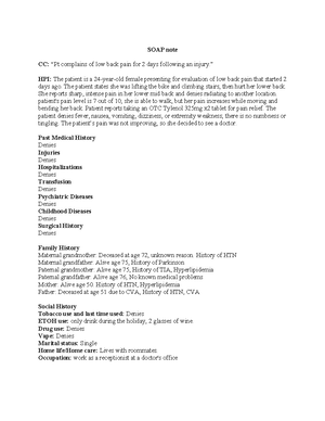 Sickle cell SOAP notes - Sickle cell SOAP notes Chief Complaint: “I ...