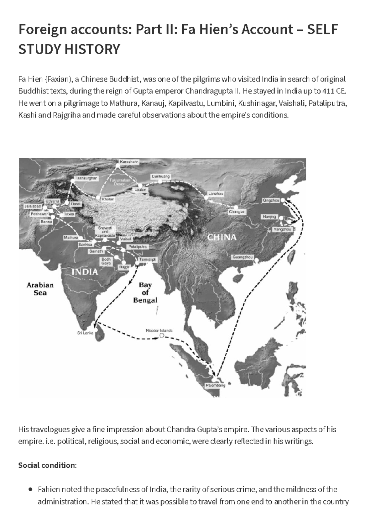 Foreign accounts Part II Fa Hien’s Account - He stayed in India up to ...