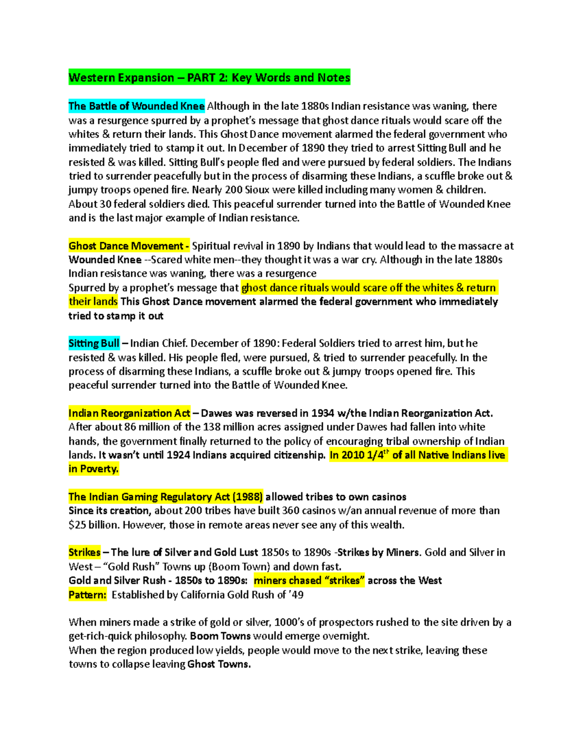 Key Words and Notes Western Expansion Part 2 - Western Expansion – PART ...