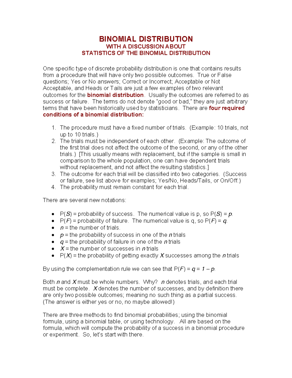 Unit 5 Lecture - Binomial Distribution - MA 120 - Studocu