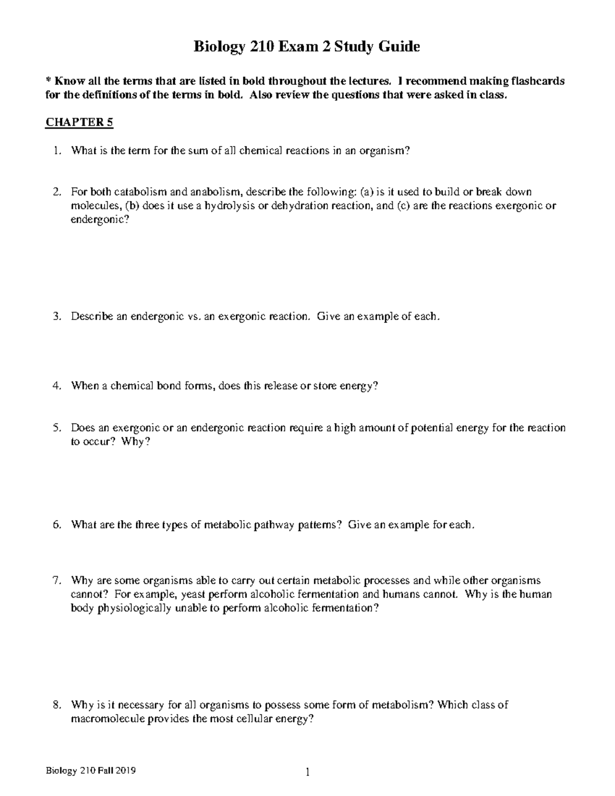Biology 210 Exam 2 Study Guide (Boyer) - Biology 210 Exam 2 Study Guide ...