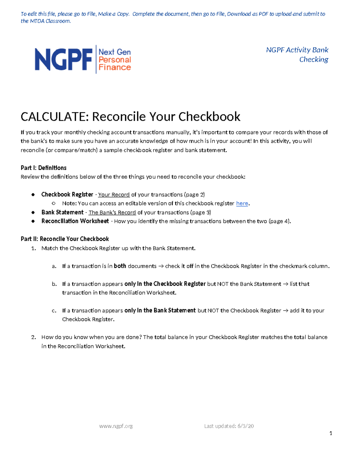 Calculate Reconcile Your Checkbook - To edit this file, please go to ...