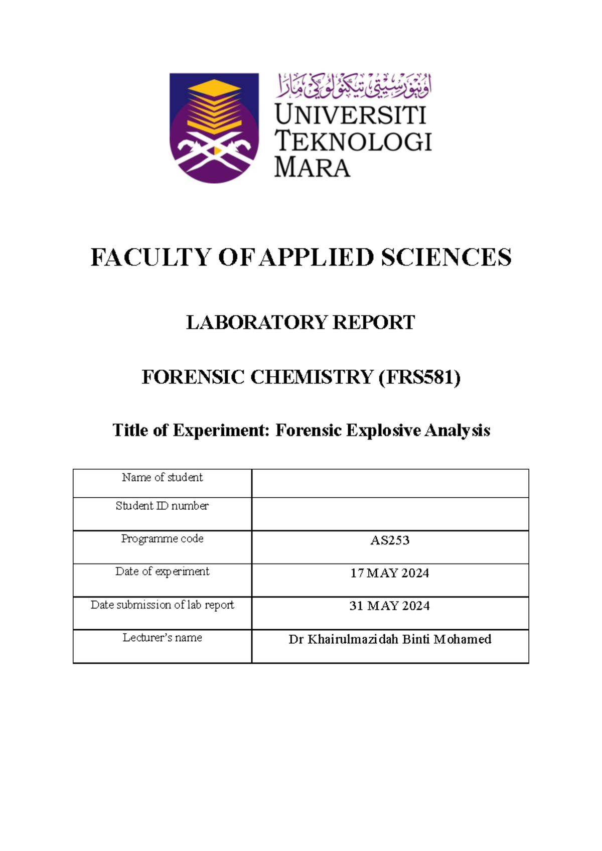 LR Explosive Analysis - goodluck - FACULTY OF APPLIED SCIENCES ...