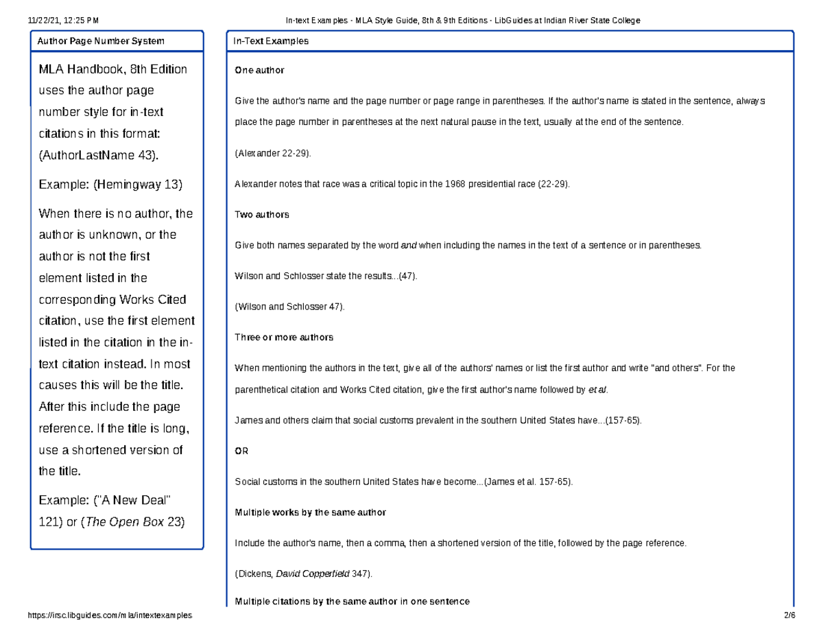 In-text Examples - MLA Style Guide, 8th & 9th Editions - Lib Guides at ...