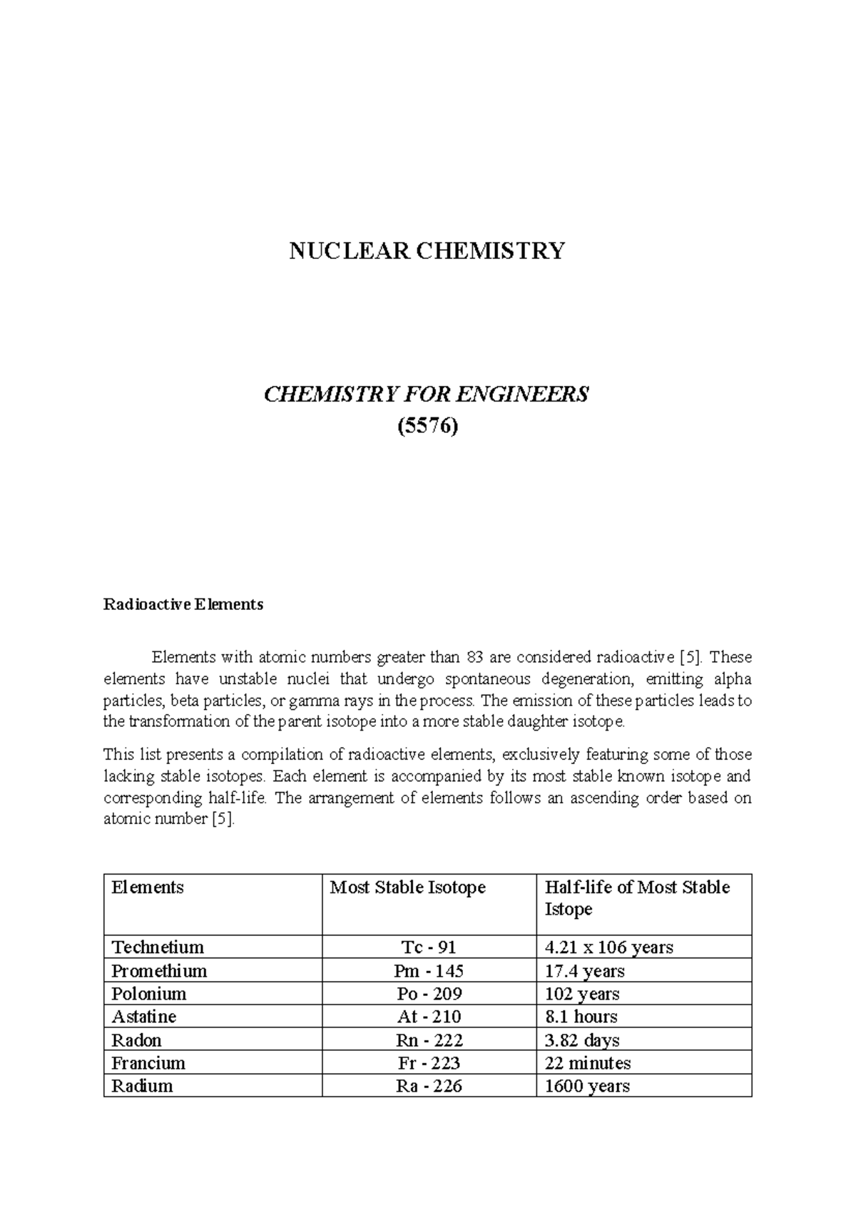Written Report on Nuclear Chemistry - NUCLEAR CHEMISTRY CHEMISTRY FOR ...