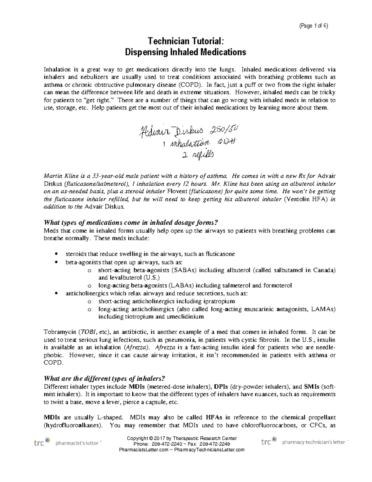 Pharmacist's Letter- Dispensing inhaled medications - Copyright © 2017 ...