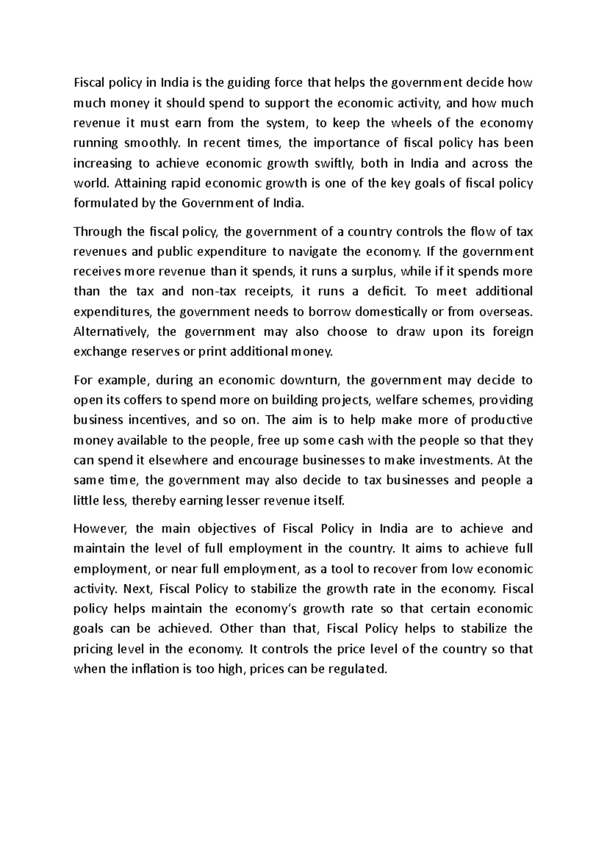 ECO120 - Script - Fiscal policy in India is the guiding force that ...