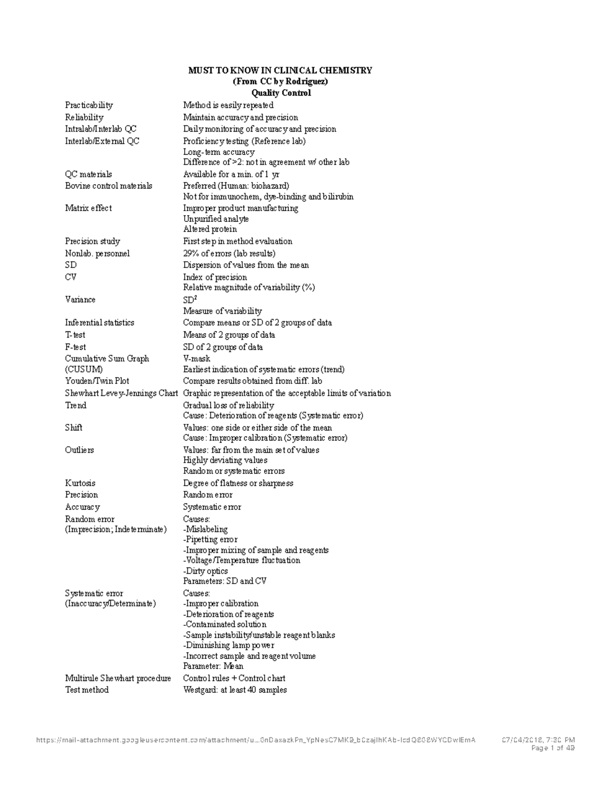 MUST KNOW - Must know for Medical Technology review exam in clinical ...
