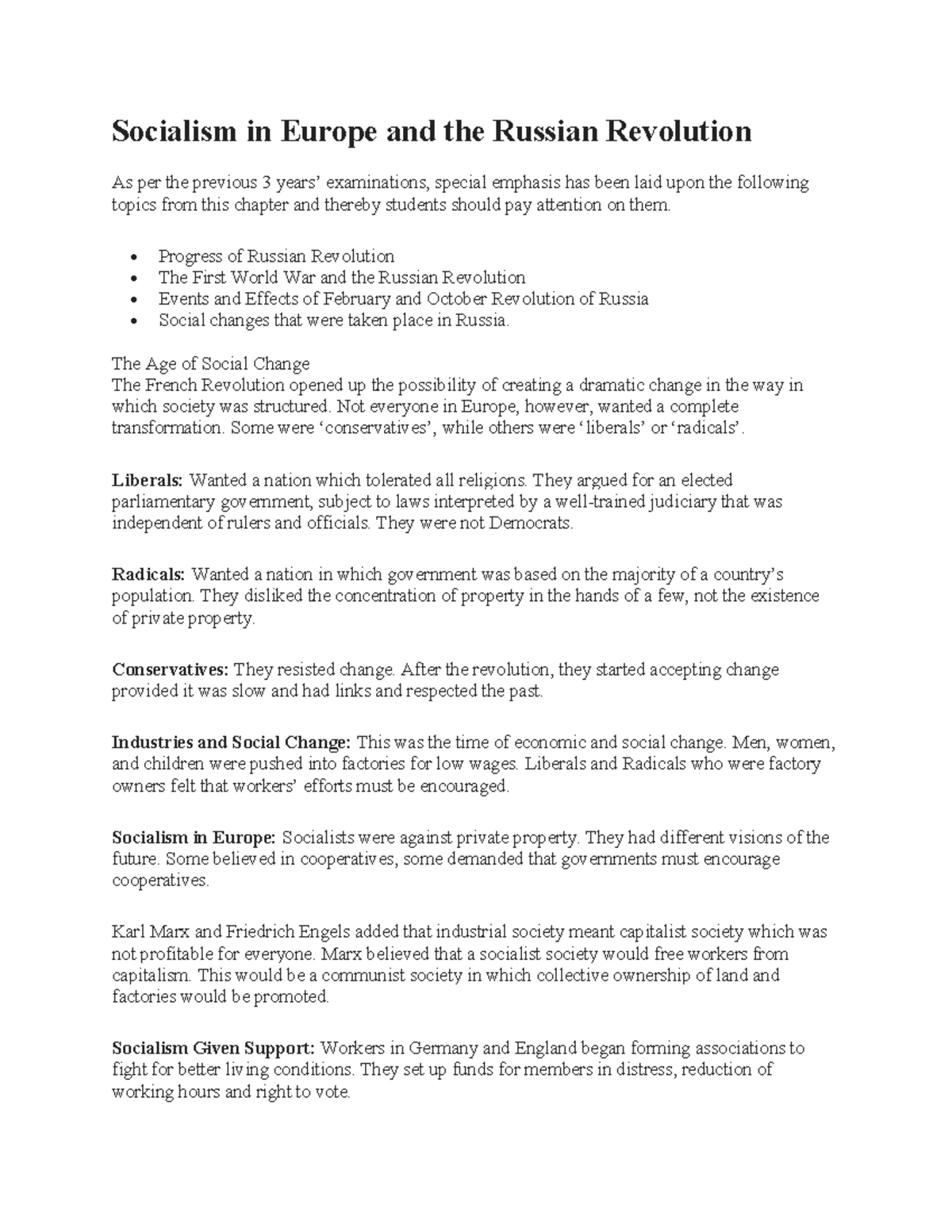 Socialism in Europe and the Russian Revolution - Progress of Russian ...