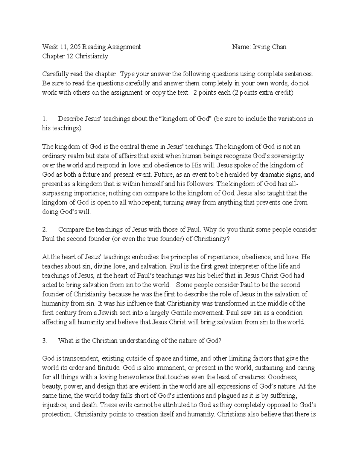 Week 11, 205 Reading Assignment Name Irving Chan - Week 11, 205 Reading ...
