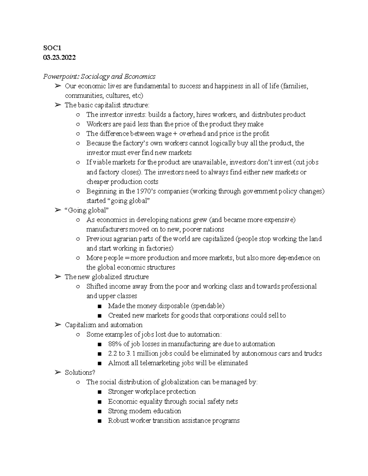 03.23.2022 Notes - SOC 03. Powerpoint: Sociology and Economics Our ...