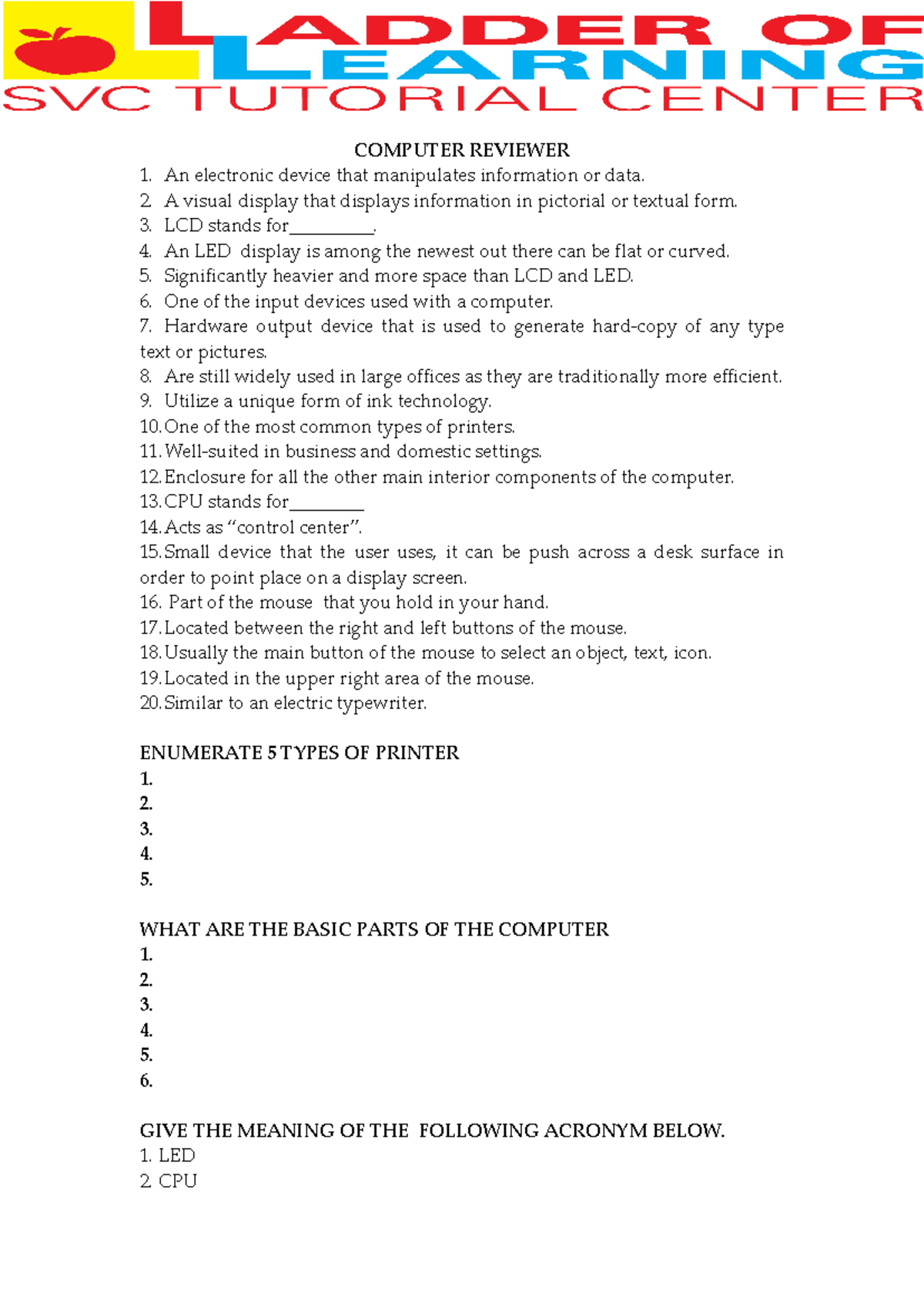 Computer Reviewer - This activity is for edicational purposes only ...