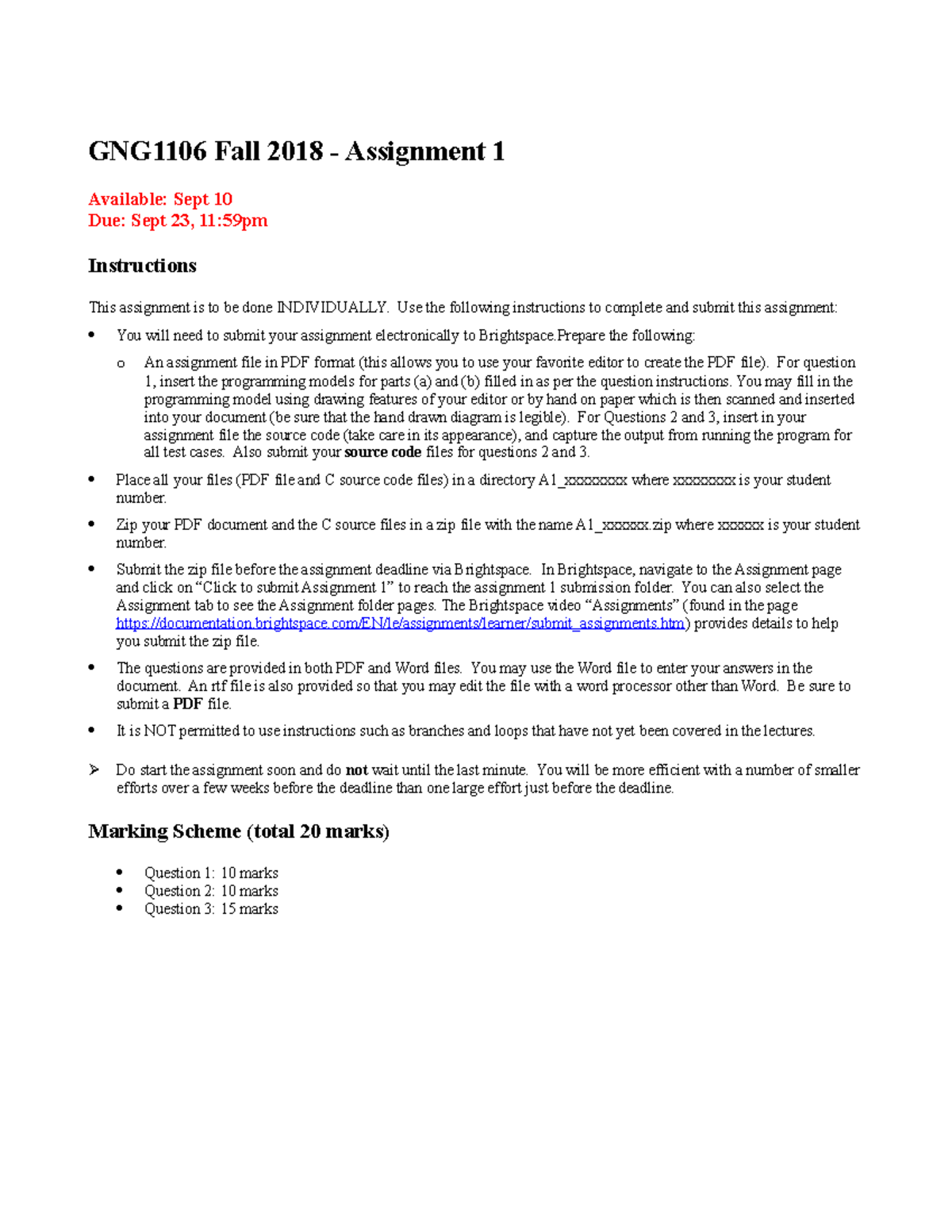 Assignment gng qs - GNG1106 Fall 2018 Assignment 1 Available: Sept 10 Due: Sept 23, 11:59pm ...
