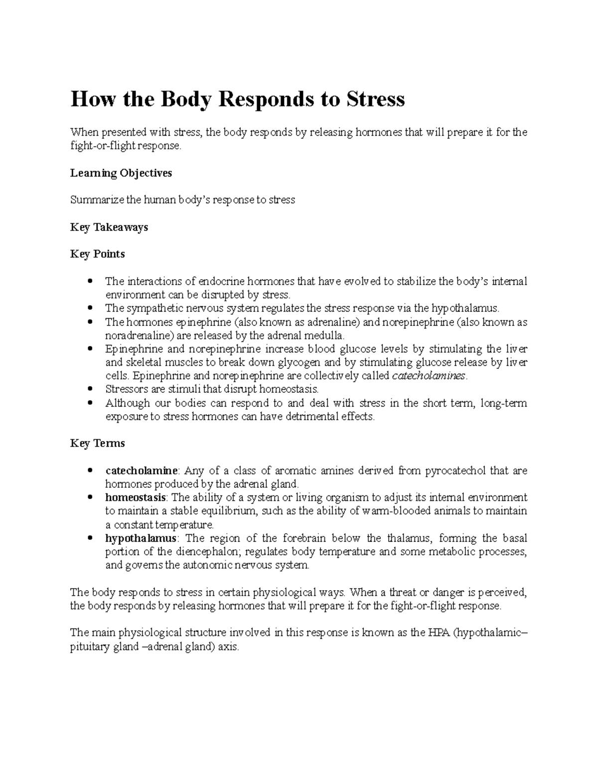 How The Body Responds To Stress Learning Objectives Summarize The how-the-body-responds-to-stress-learning-objectives-summarize-the