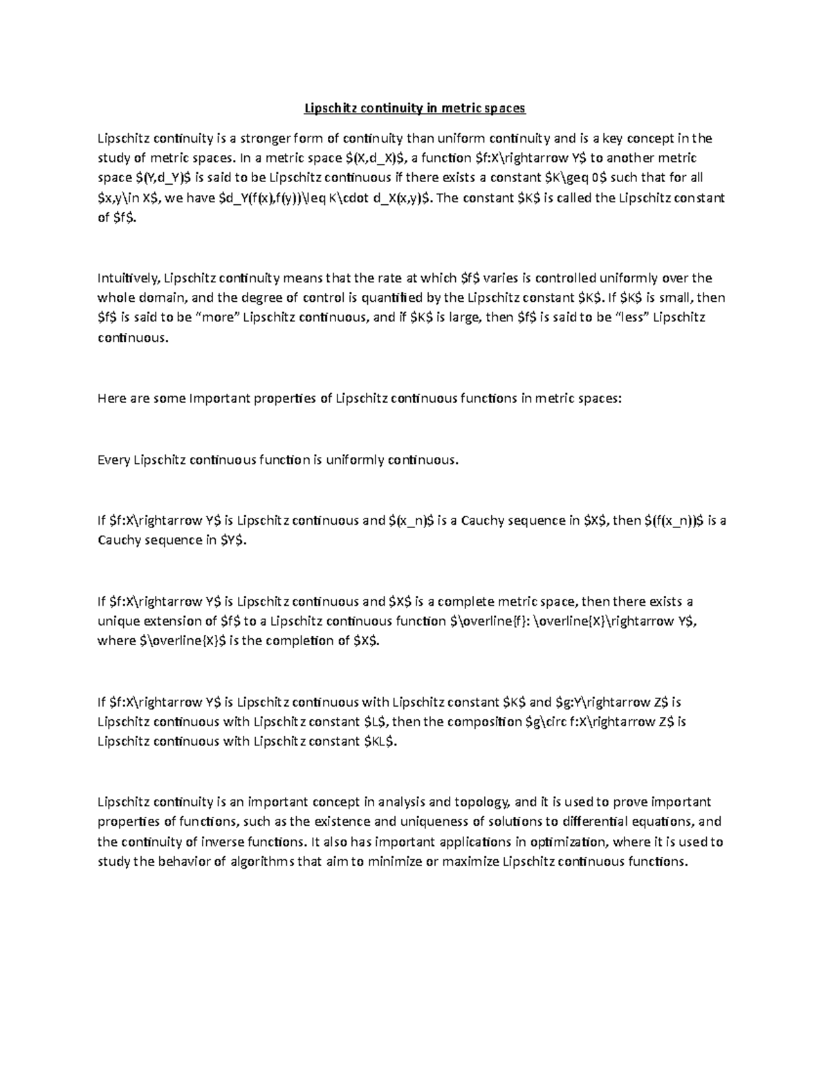 Lipschitz Continuity In Metric Spaces Lipschitz Continuity In Metric Spaces Lipschitz