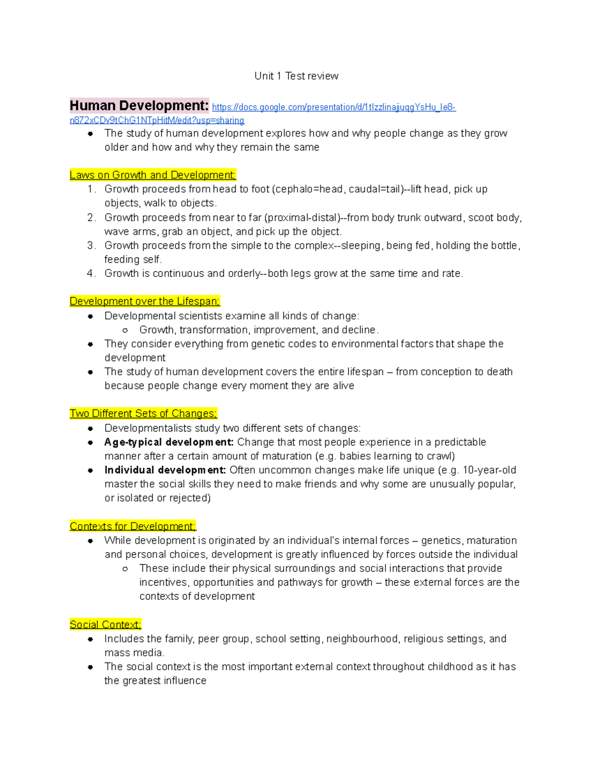Unit 1 Test review - Human Development - Unit 1 Test review Human ...
