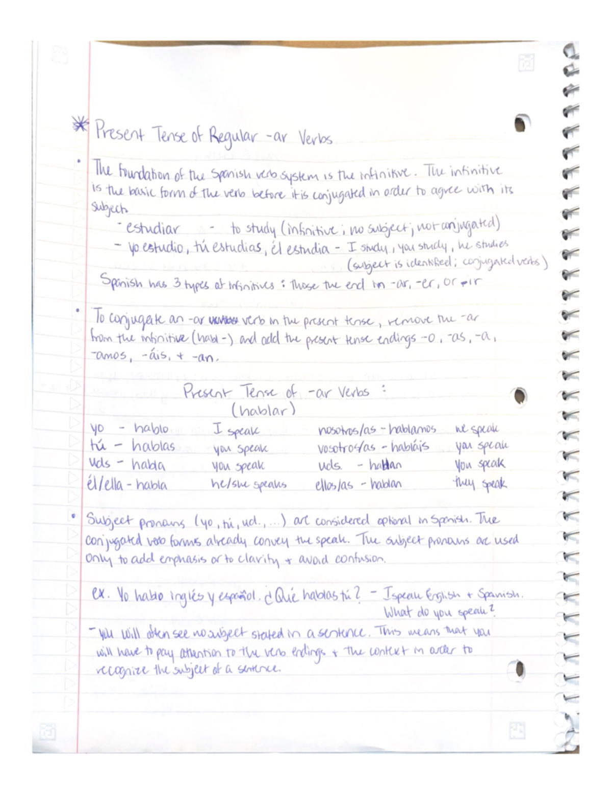 Present Tense of Regular - Ar verbs - SPAN1001 - Studocu