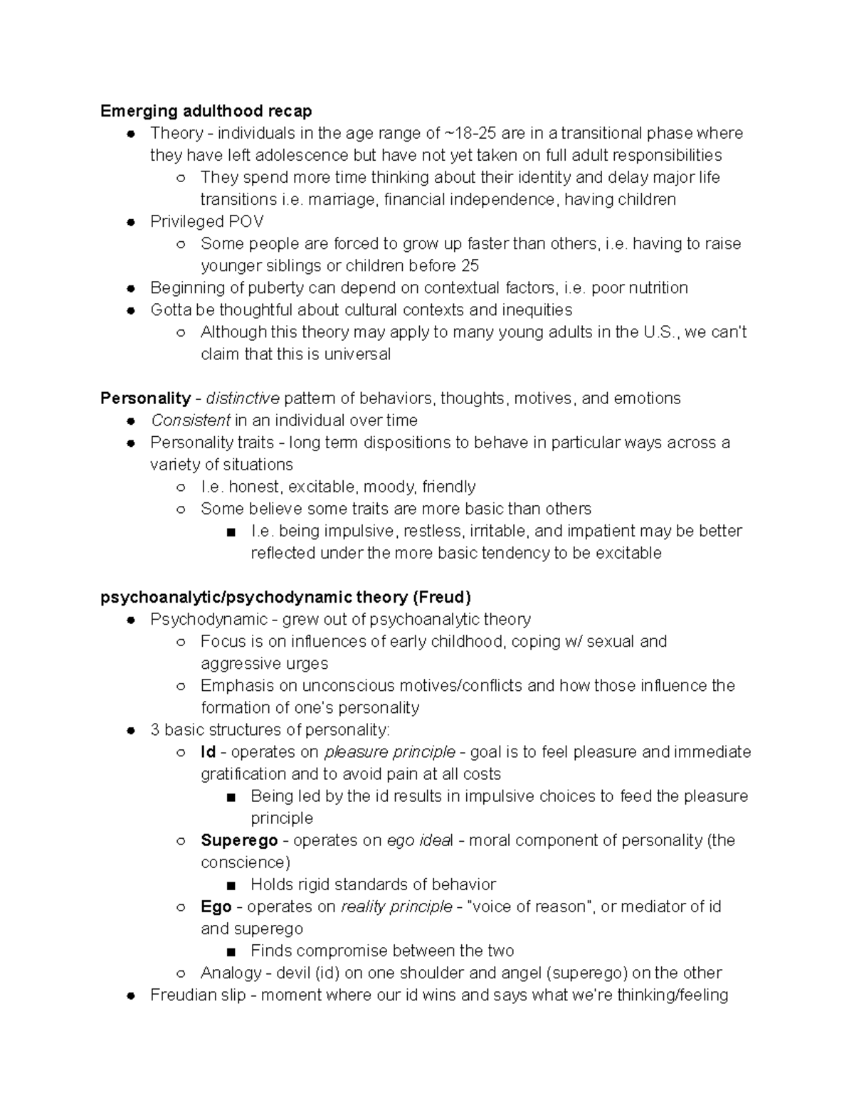 Lecture #15 personality - Emerging adulthood recap Theory - individuals ...