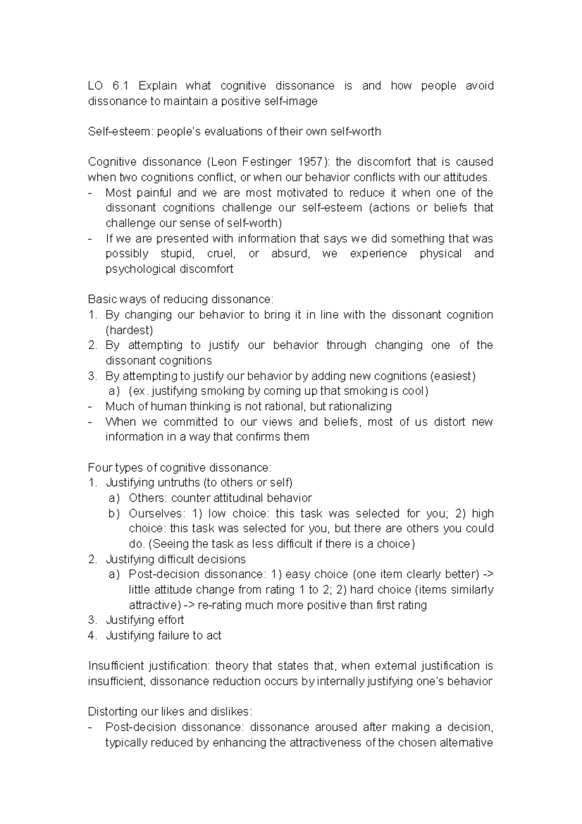 Chapter 6 The need to justify our actions - LO 6 Explain what cognitive ...
