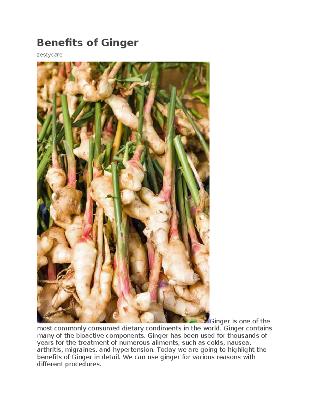 Benefits of Ginger - Benefits of Ginger zestycare Ginger is one of the ...