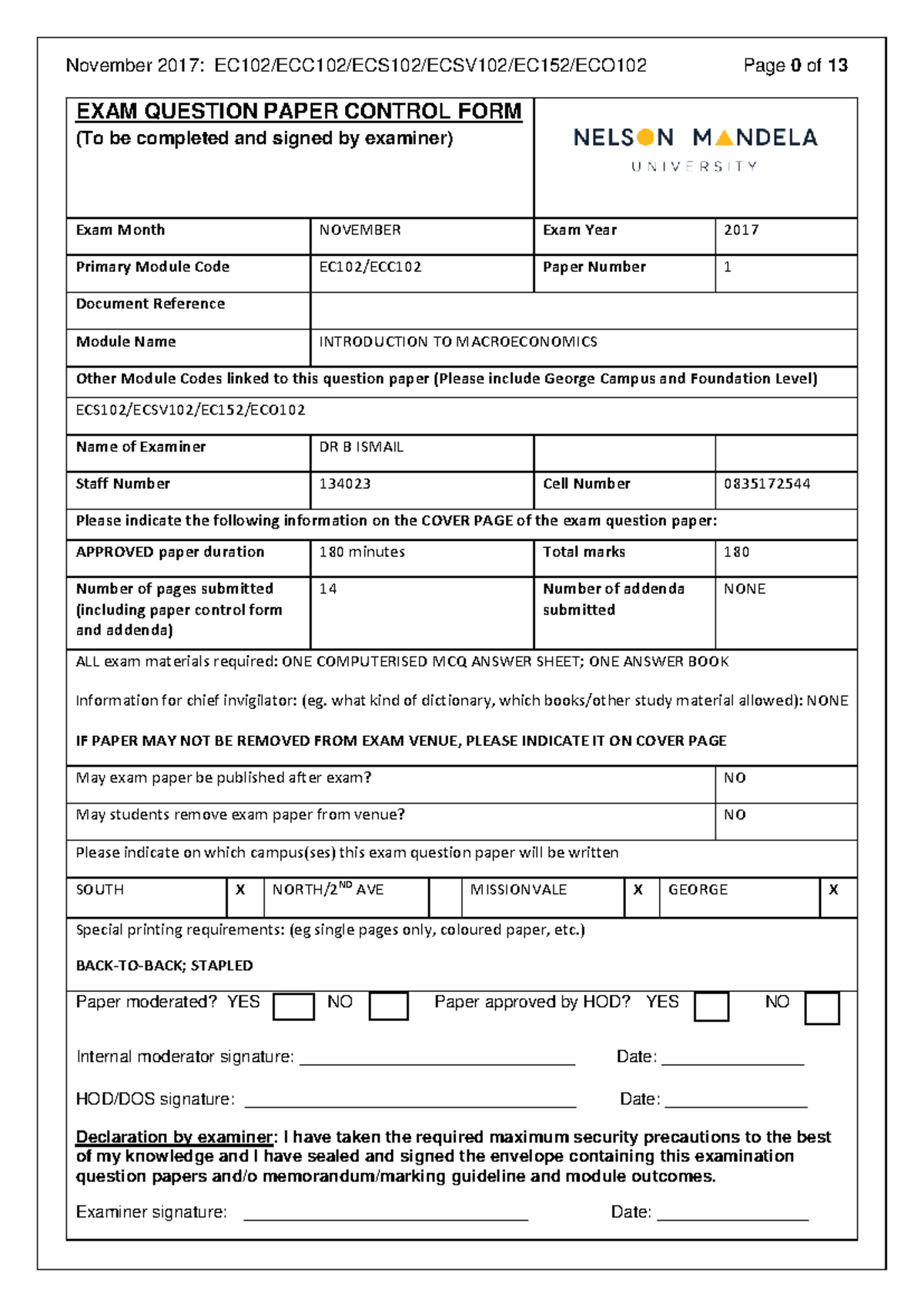 EC102 - Examination Paper - November 2017 - EXAM QUESTION PAPER CONTROL ...