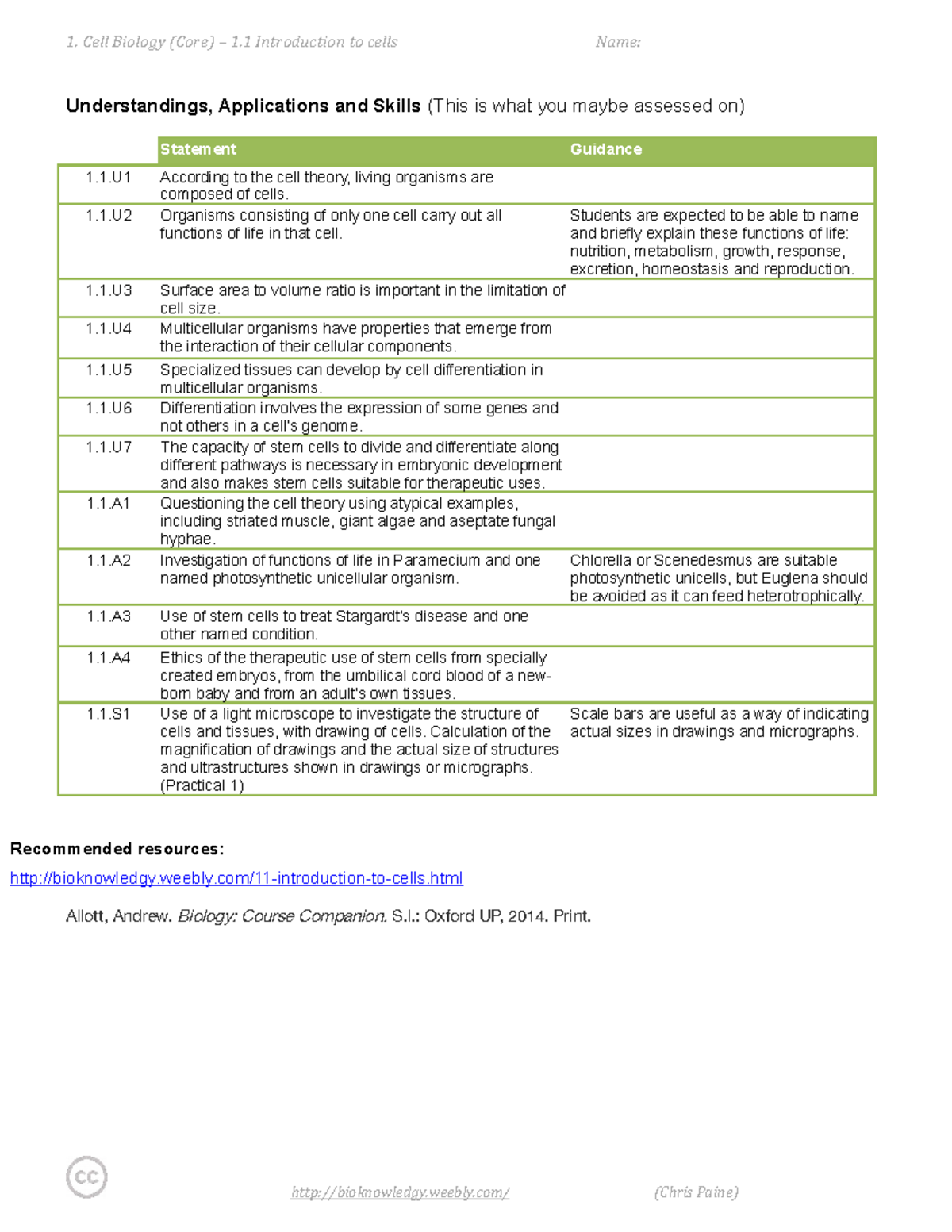 1.1 - Introduction to Cells Questions - Understandings, Applications ...