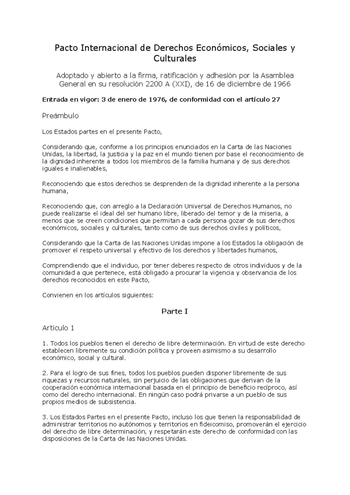 PI DESC cescr SP - Pacto Internacional de Derechos Económicos, Sociales ...