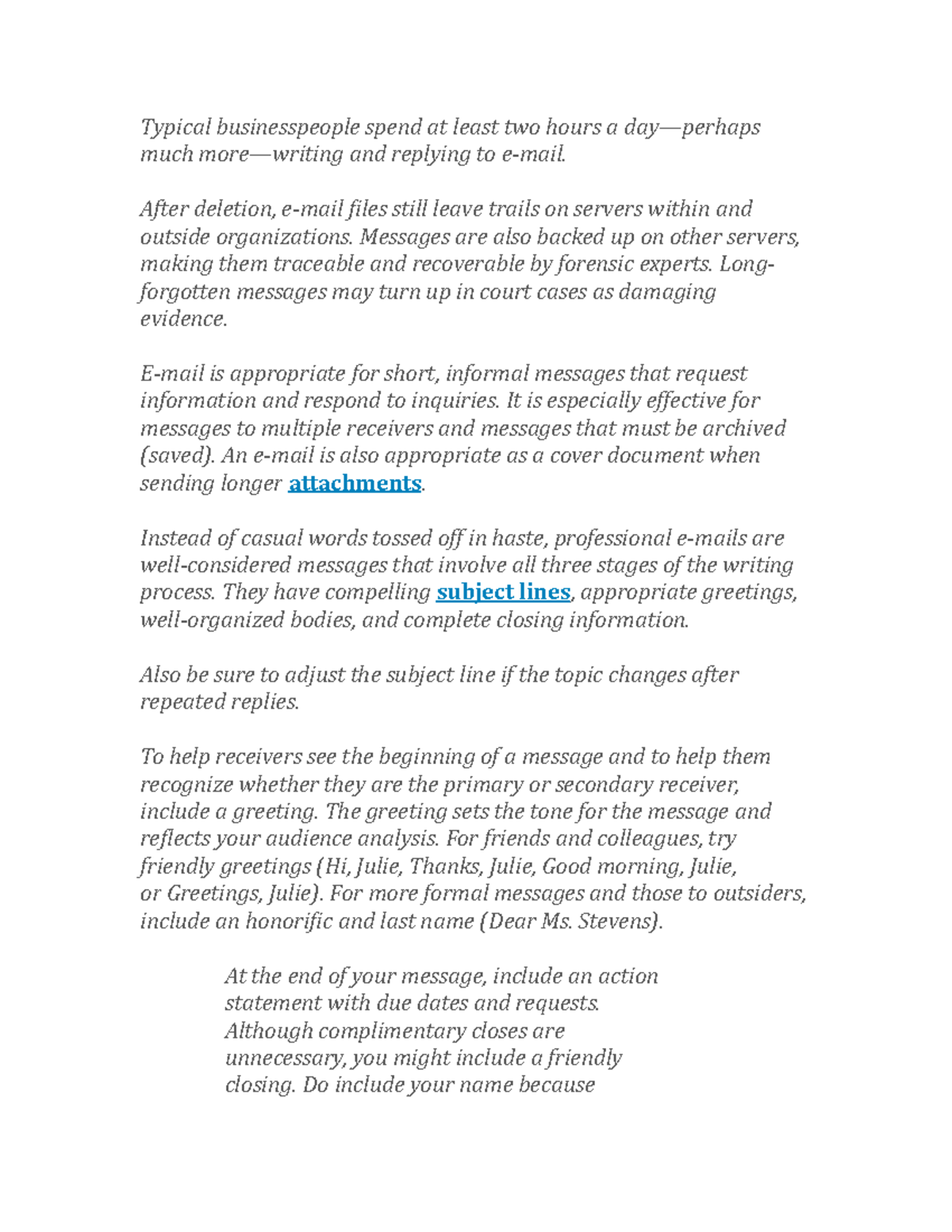 CH7 Short Workplace Messages - Typical businesspeople spend at least ...