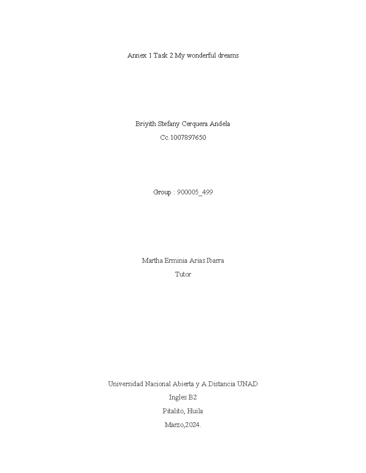 Annex 1 Task 2 My wonderful dreams 900005 499 Briyith Cerquera - Annex 1 Task 2 My wonderful ...