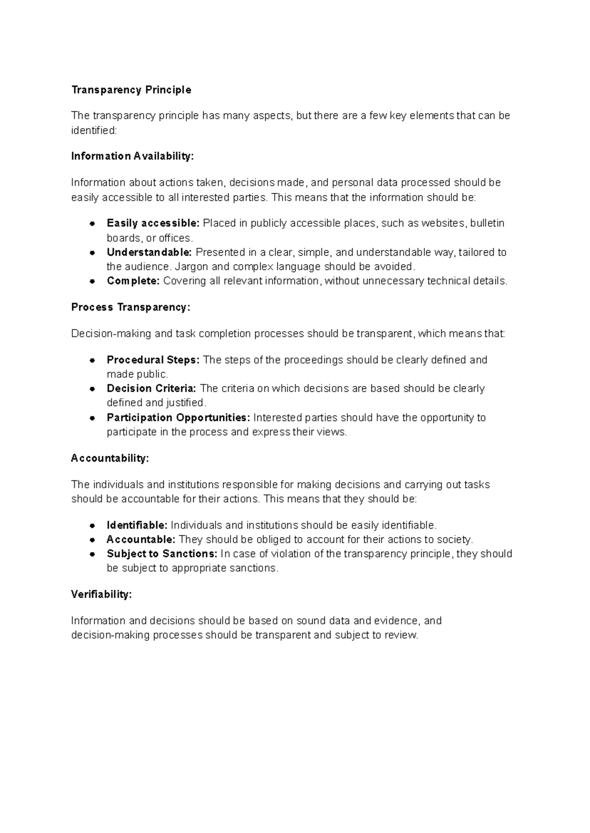 Transparency principle - This means that the information should be ...