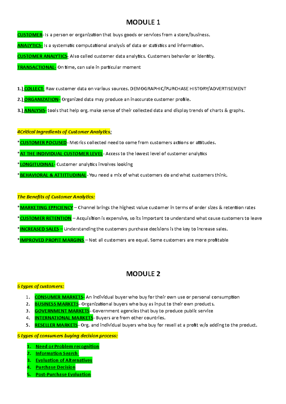 EXAM - let me see some answer - MODULE 1 CUSTOMER- Is a person or ...