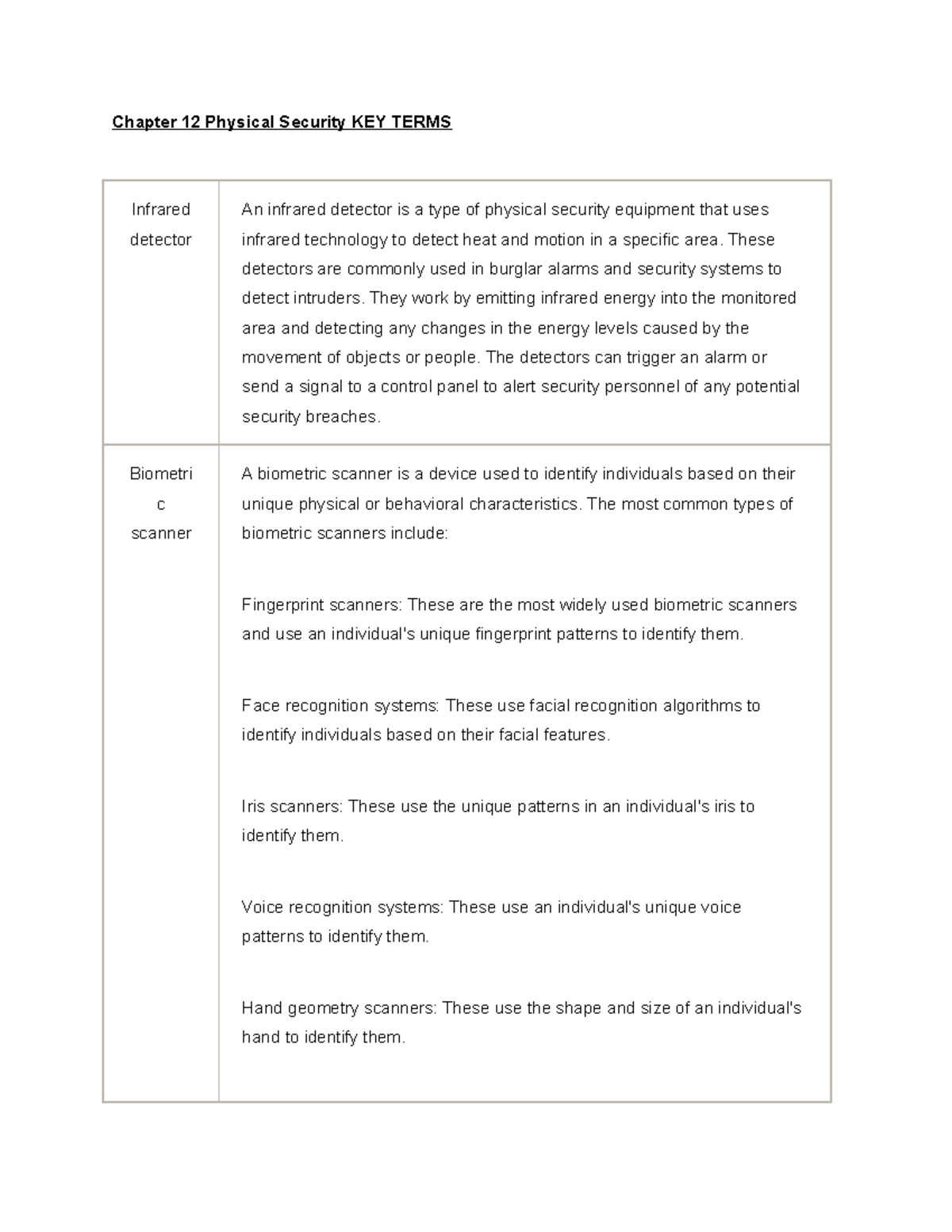 Chapter 12 Physical Security KEY Terms - These detectors are commonly ...