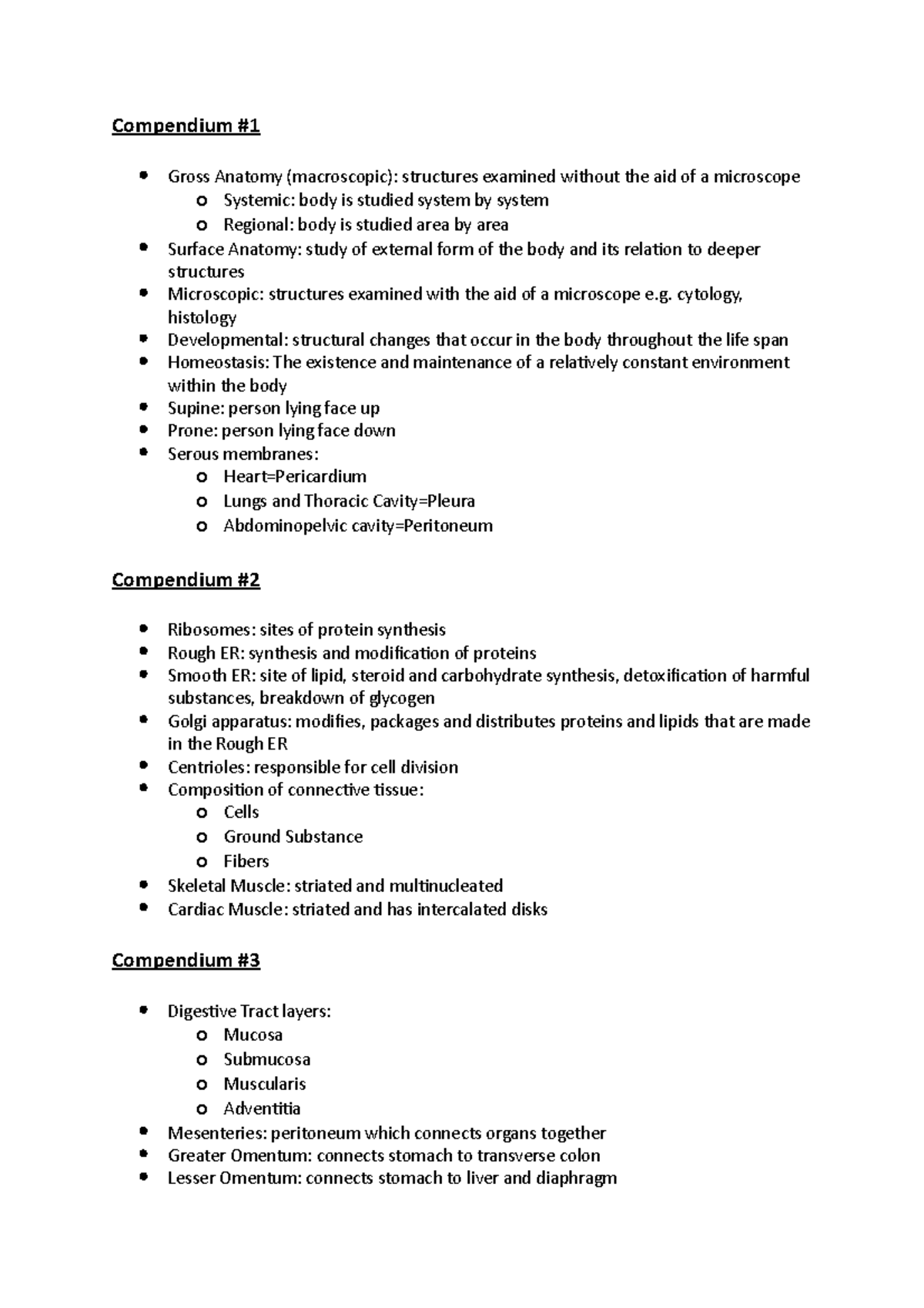 Human Structure & Function Notes - Compendium Gross Anatomy ...