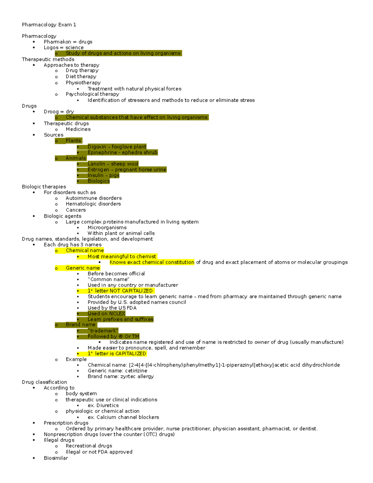 Pharm exam 1 main - Pharmacology Exam 1 Pharmacology Pharmakon = drugs ...