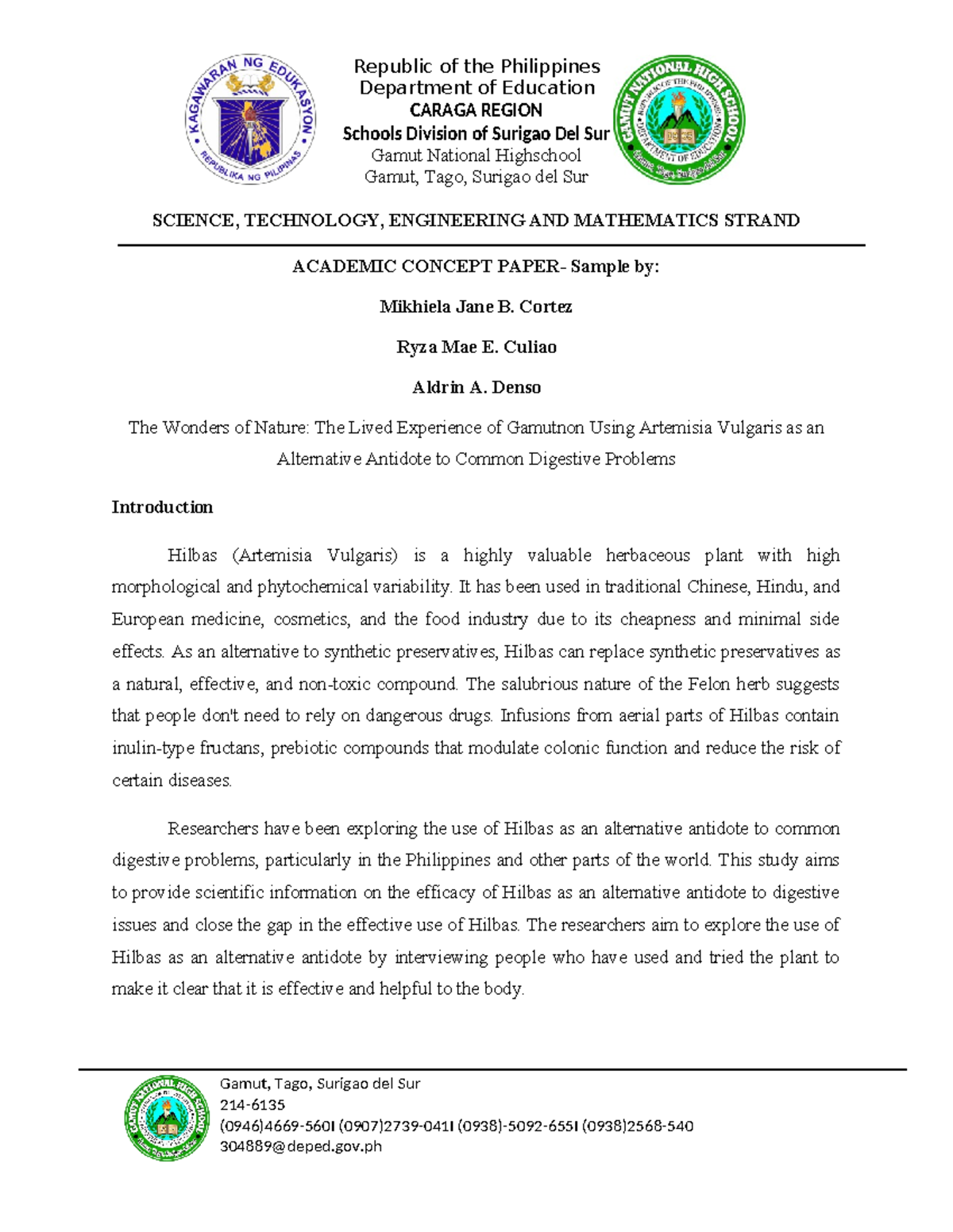 Academic Concept Paper - Department of Education CARAGA REGION Schools ...