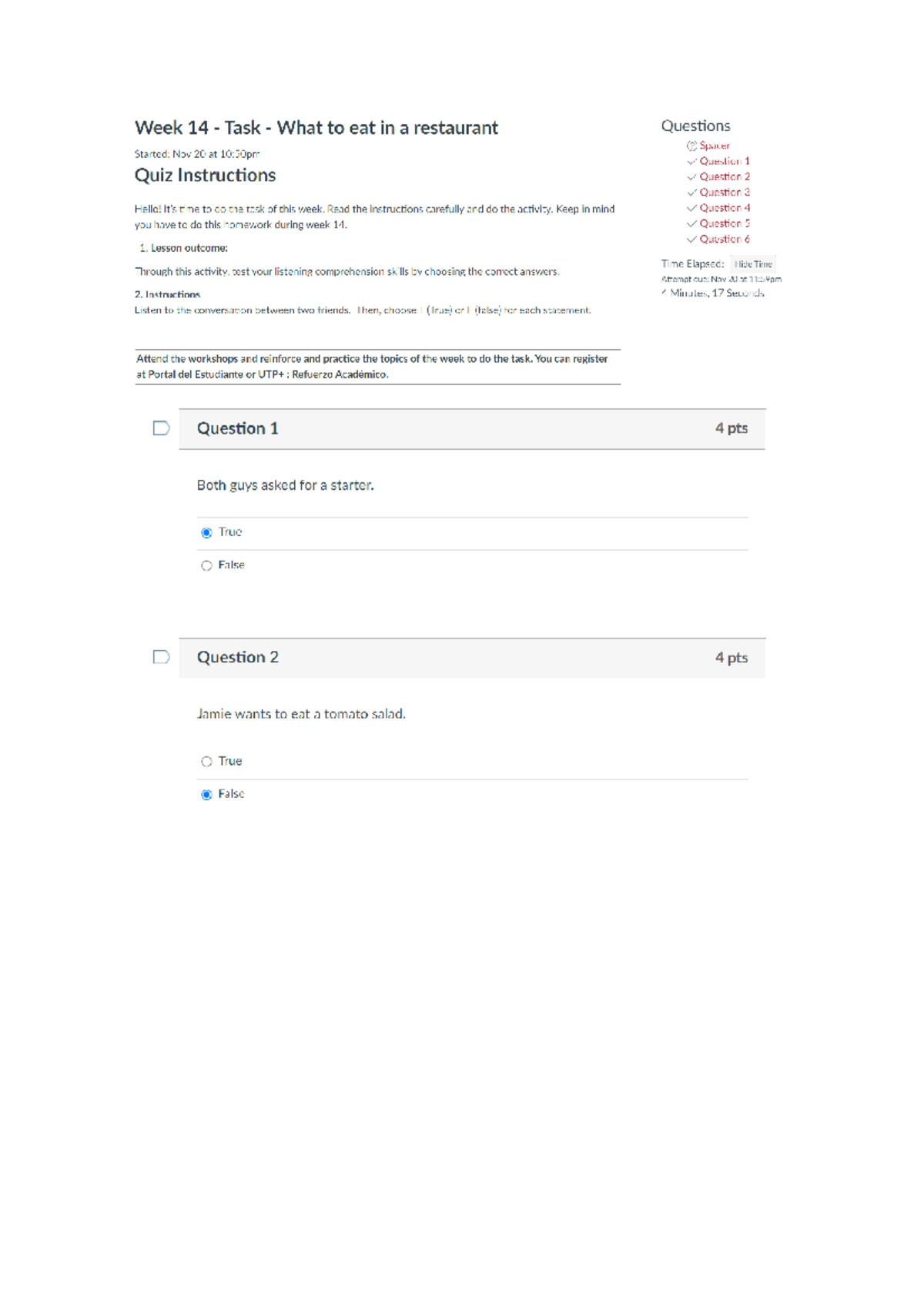 Week 14 - Task - What to eat in a restaurant - Ingles II - Studocu