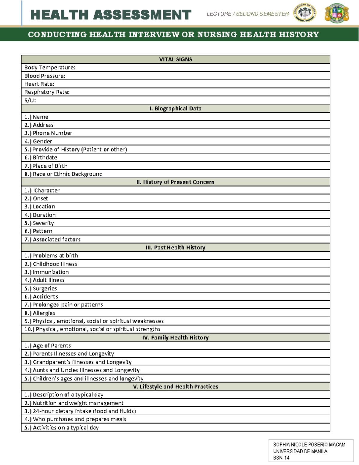 Conducting Health Interview OR Nursing Health History - HEALTH ...