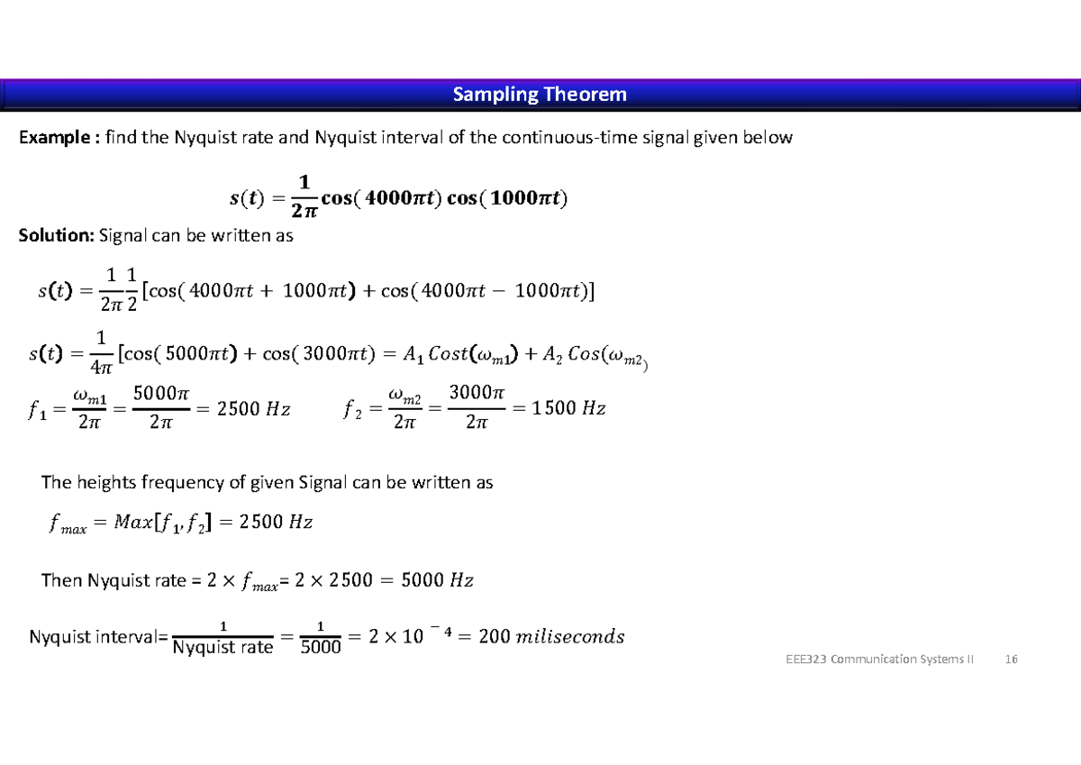 Comm II - Lecture 2 COMMUNOCATION SYSTEM DESGIN - Example : find the ...